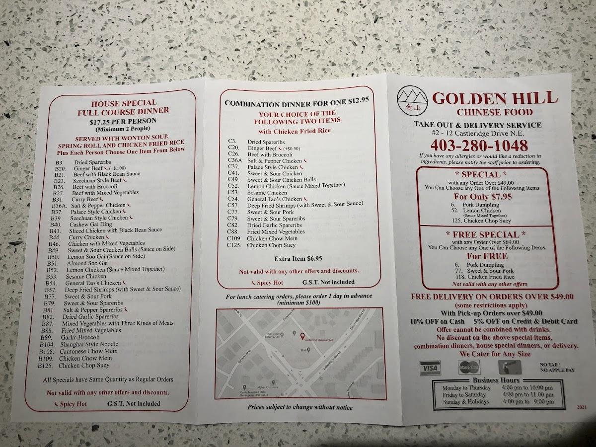 Menu at Golden Hill Chinese Food restaurant, Calgary