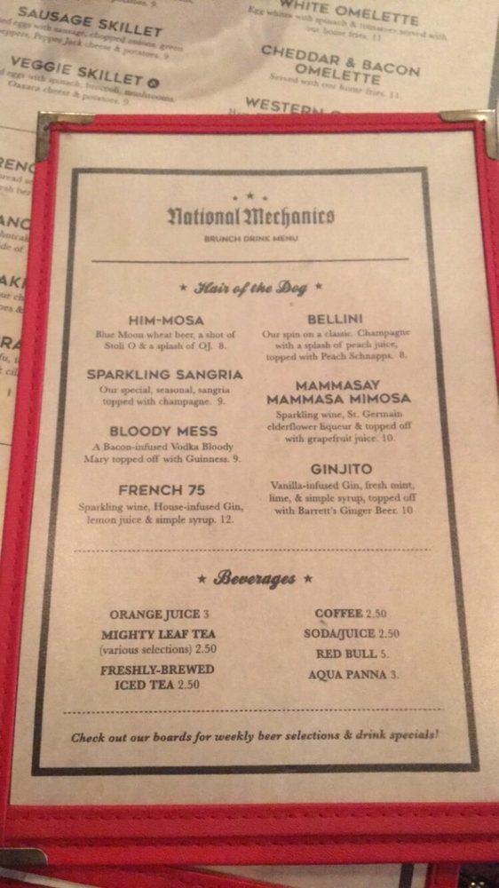 Menu at National Mechanics pub & bar, Philadelphia