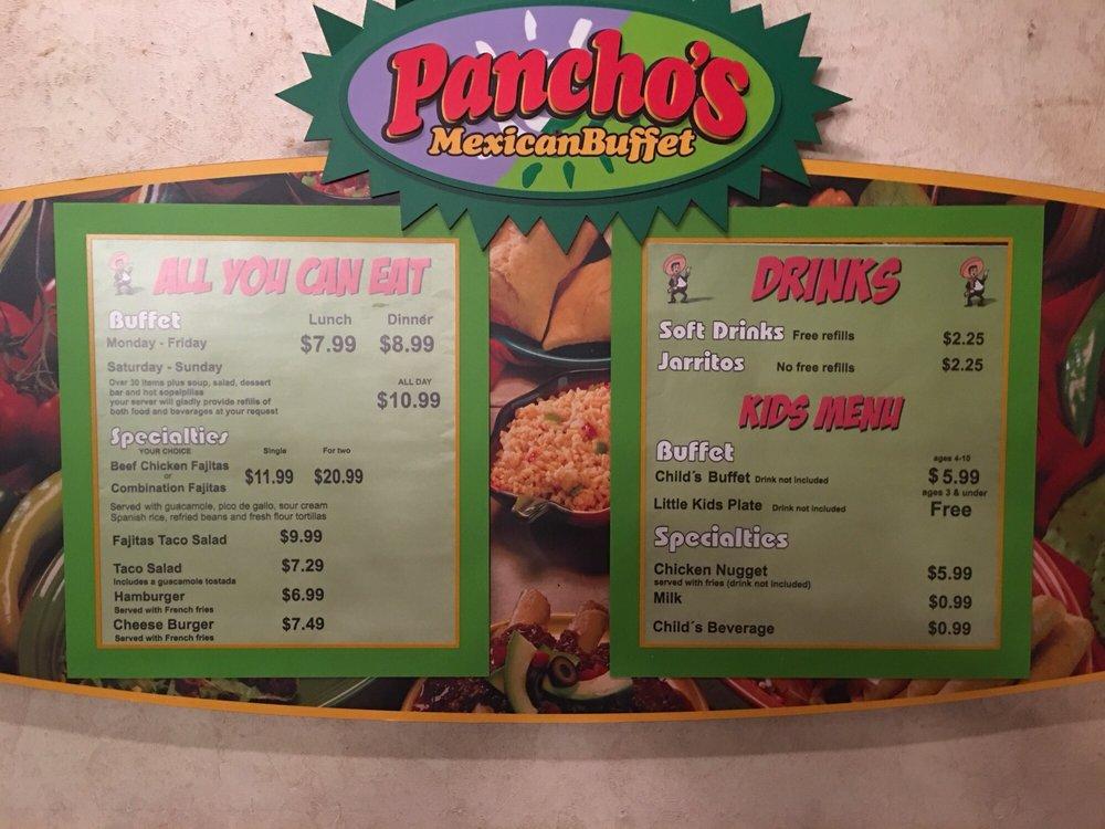 Menu at Pancho's Méxican Buffet restaurant, Arlington, SW Green Oaks Blvd