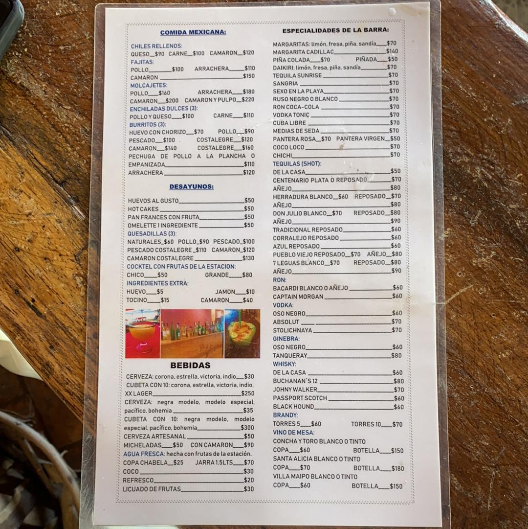 Menu at Pedro's Resturant restaurant, Mexico, Playa Blanca 43