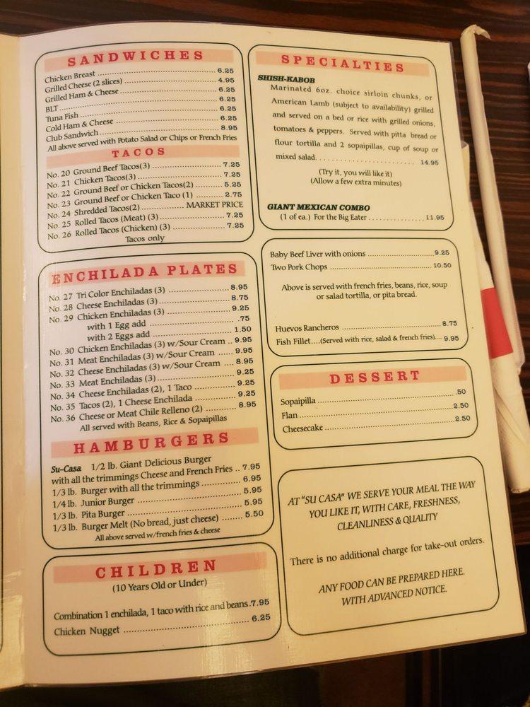 Menu at Su-Casa Restaurant, El Paso, Yandell Dr