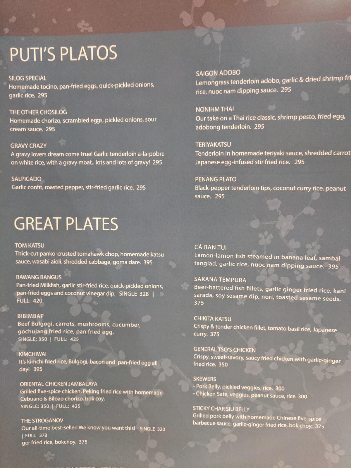 Menu at ilaputi restaurant, Cebu City, The Alcoves