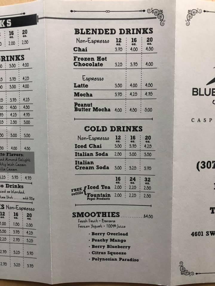 Menu at Blue Ridge Coffee pub & bar, Casper, Wyoming Blvd SW