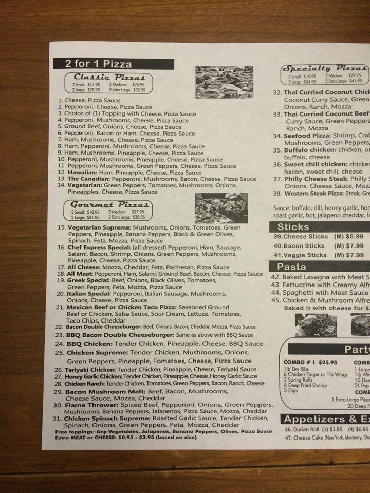Menu at Chef Express restaurant, Saskatoon, 329 3rd Ave N