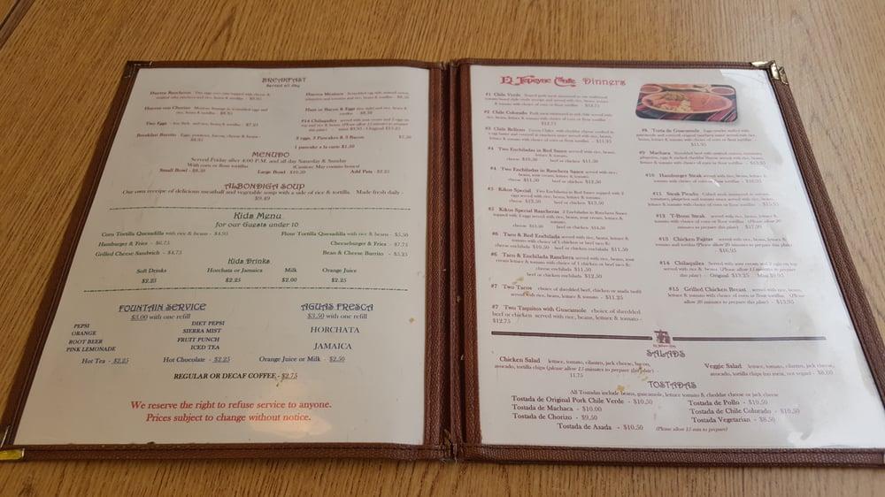 Menu at El Tepeyac Cafe, Los Angeles, 812 N Evergreen Ave