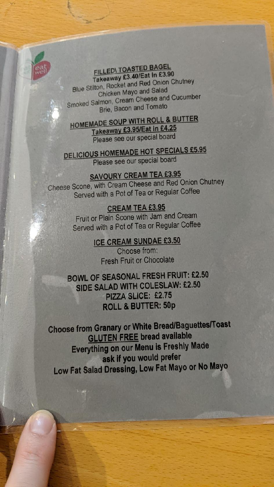 Menu at Jacarandas cafe, Midsomer Norton