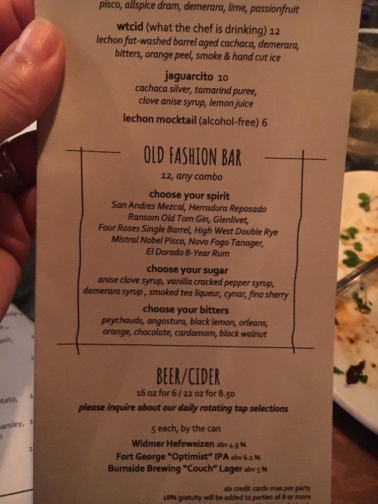 Menu at Lechon pub & bar, Portland