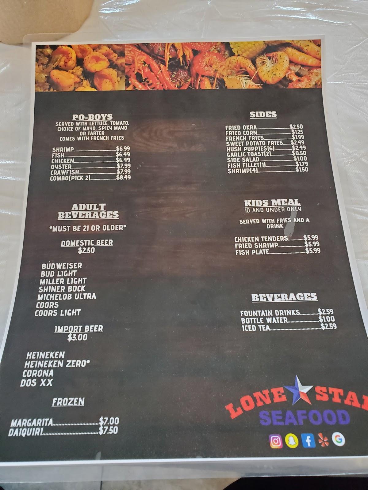 Menu at Lone Star Seafood restaurant, Houston