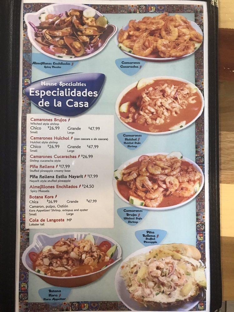 Menu at Mariscos El Kora restaurant, Chicago, S Archer Ave
