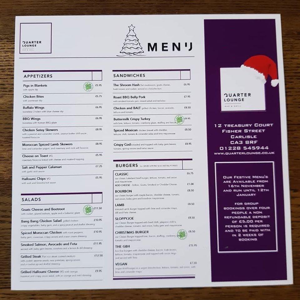 Menu at The Quarter Lounge restaurant, Carlisle