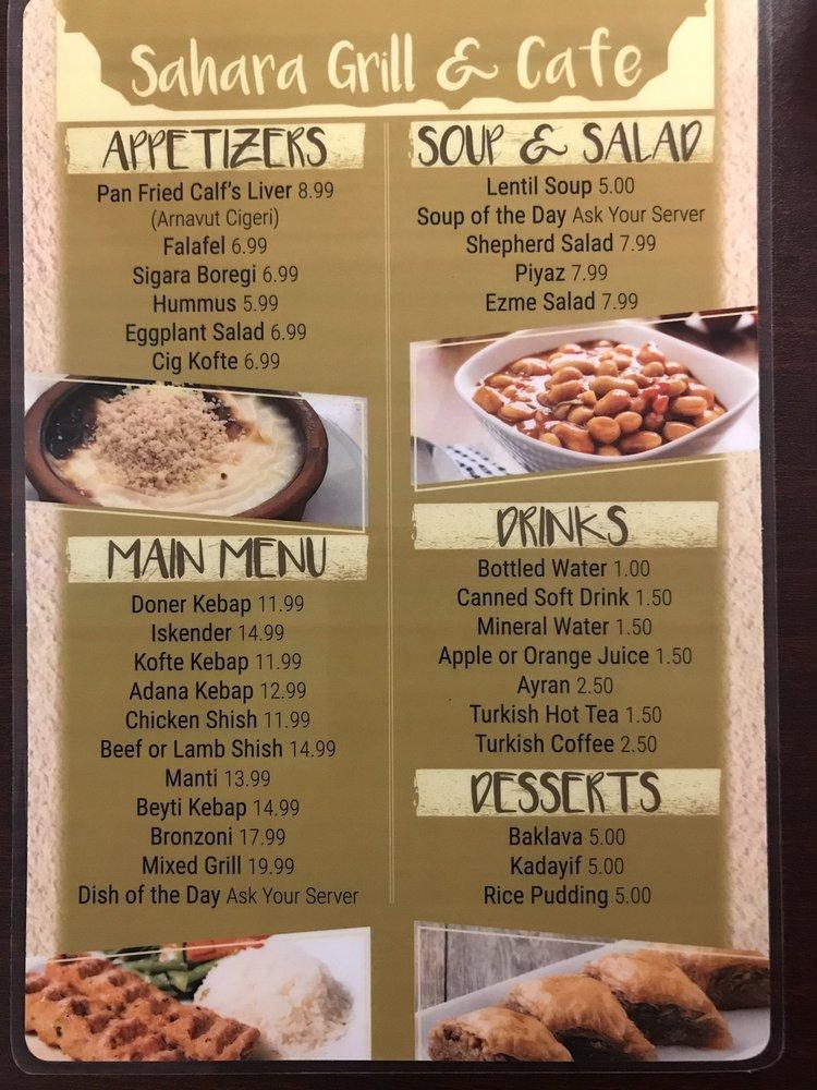 Menu at Sahara Grill & Cafe, Delran