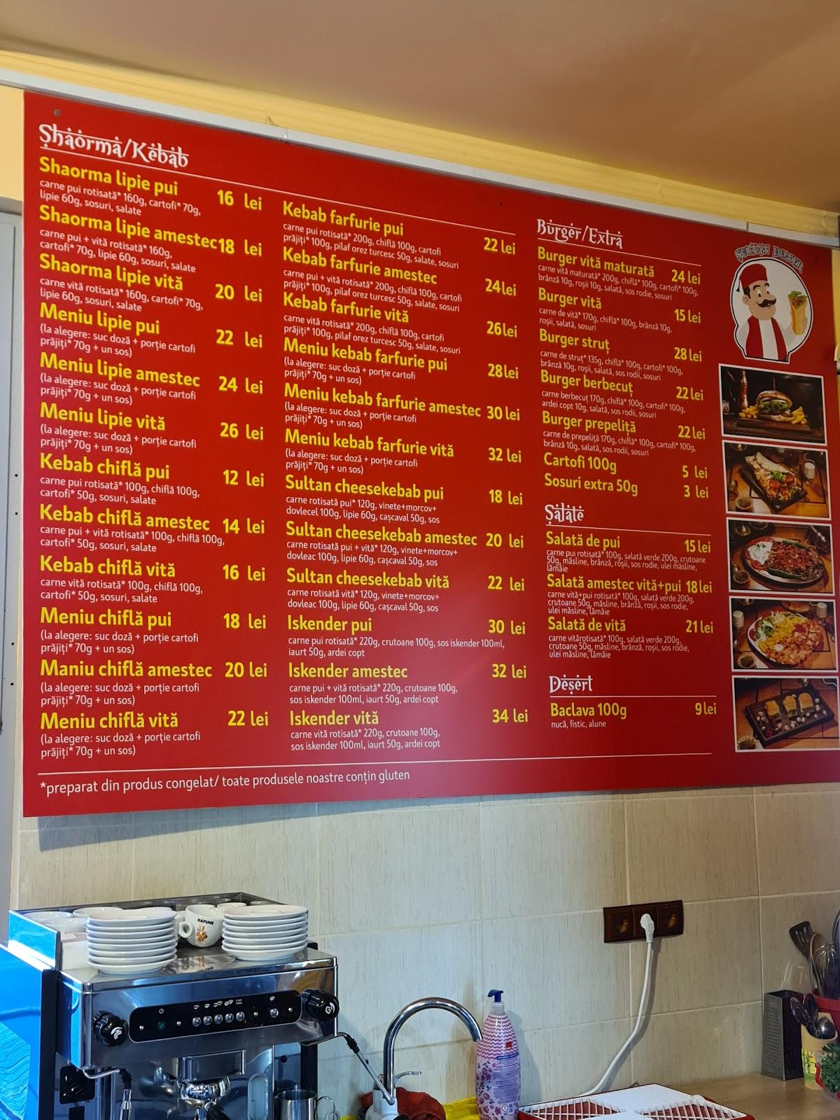 Menu at Sultan Doner, Focșani