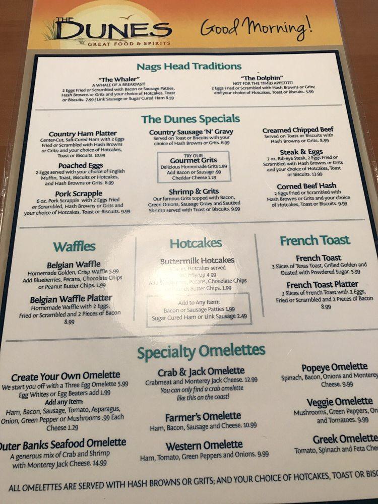 Menu at The Dunes Restaurant, Nags Head