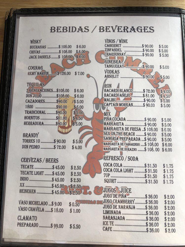 Menu at BEACH COMBER restaurant, Rosarito, Blvd. Benito Juárez km 25.5
