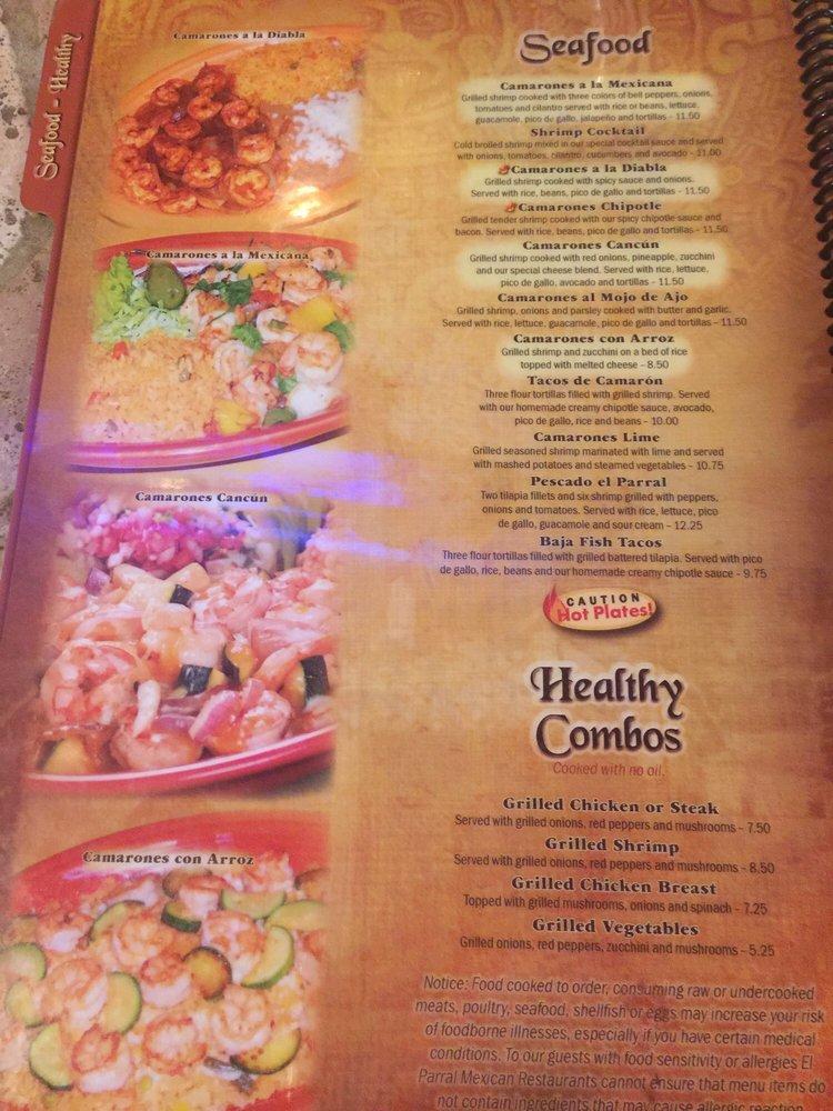 Menu at El Parral restaurant, Reidsville