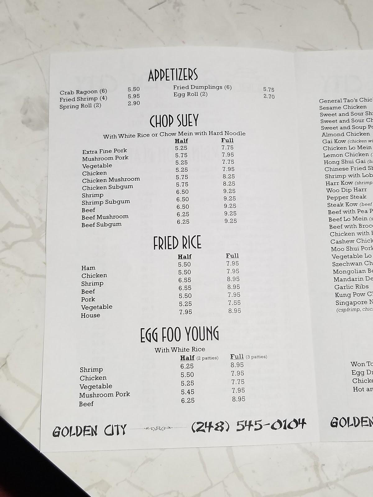 Menu at Golden City Restaurant, Madison Heights