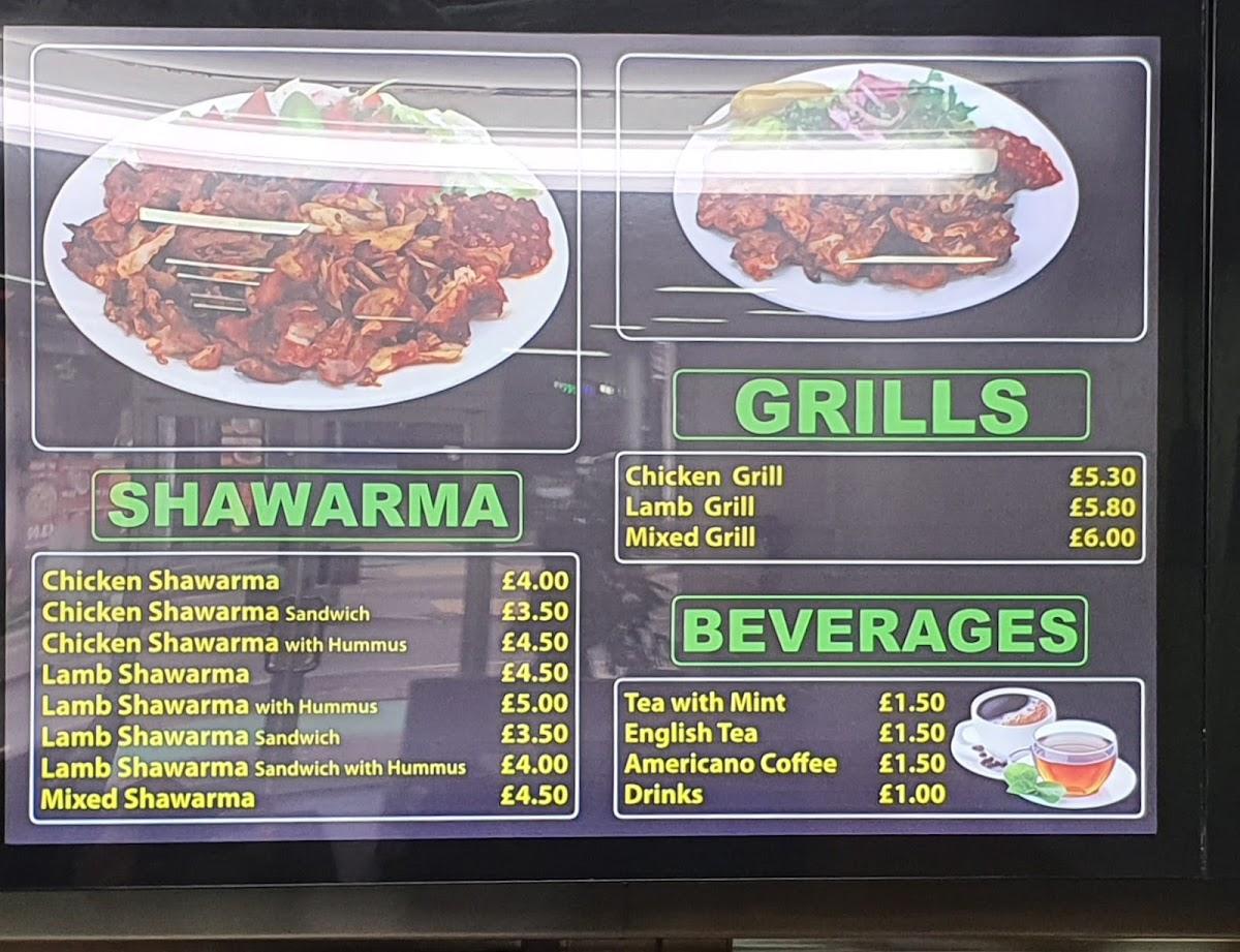 Menu at Jaffa Restaurant, Manchester