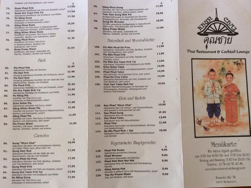 Speisekarte von Khun Chai Thai Restaurant, Melsungen
