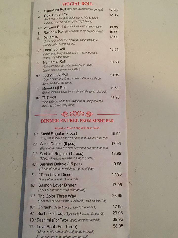 Menu at Tokyo Steak House restaurant, Jackson