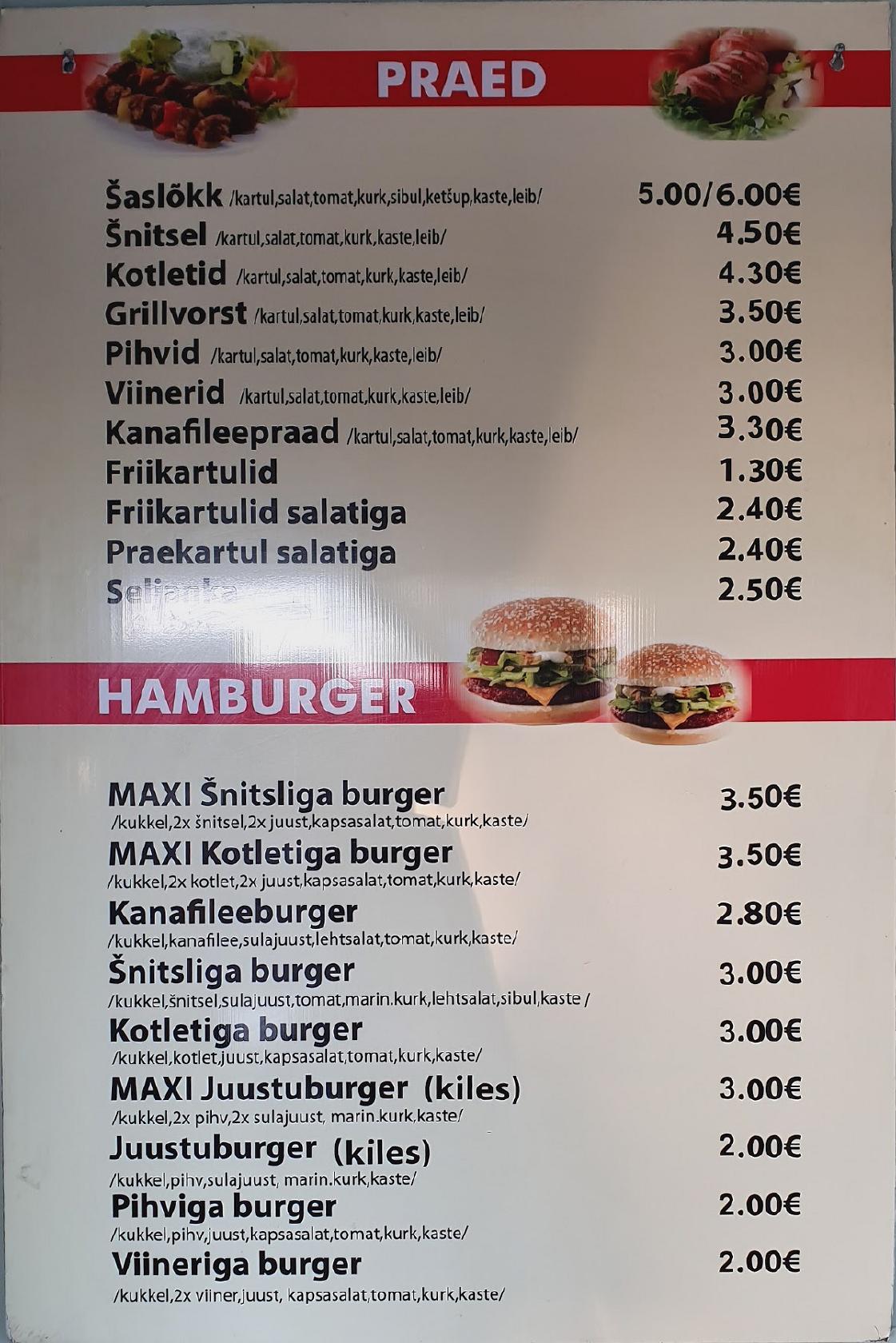 Menu at 12 Tooli restaurant, Tartu