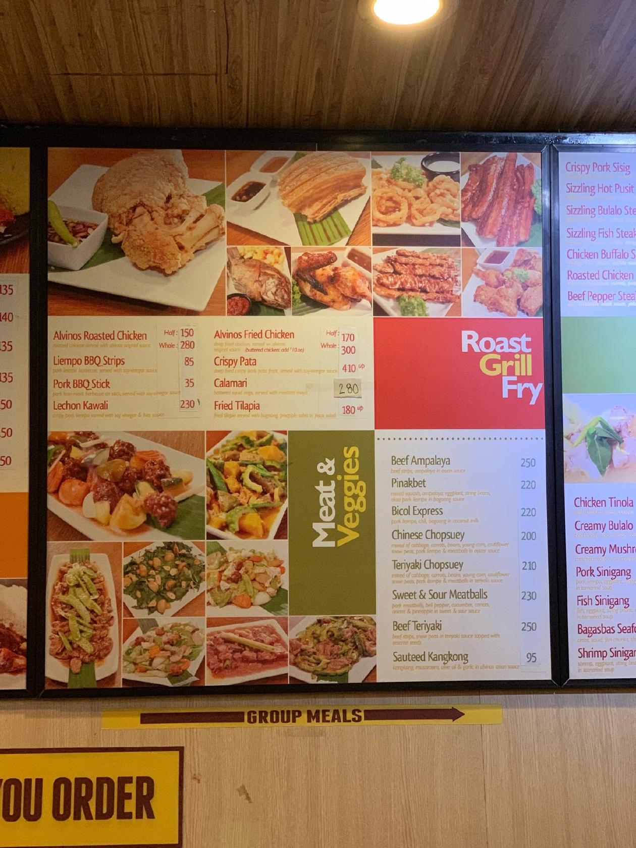 Menu at Alvinos Roast, Grill & Fry restaurant, Lucena