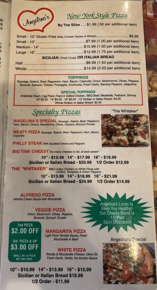 Menu at Angelina's Pizzeria, DeLand