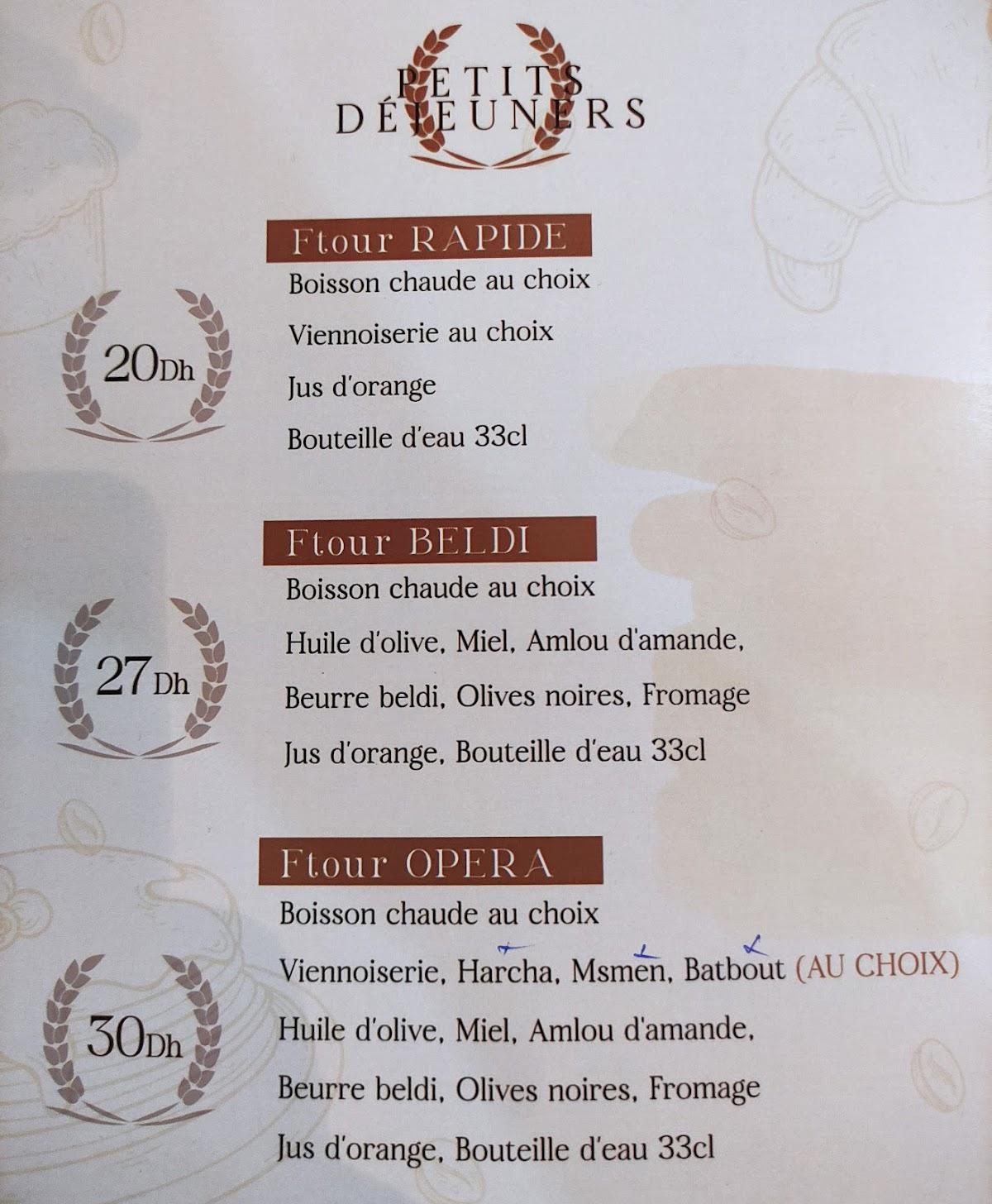 Speisekarte von Café pâtisserie Opéra cafe, Tiznit