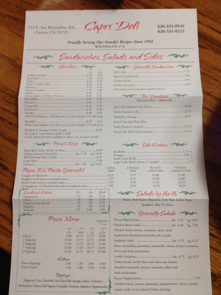 Menu at Capri Deli fast food, Covina