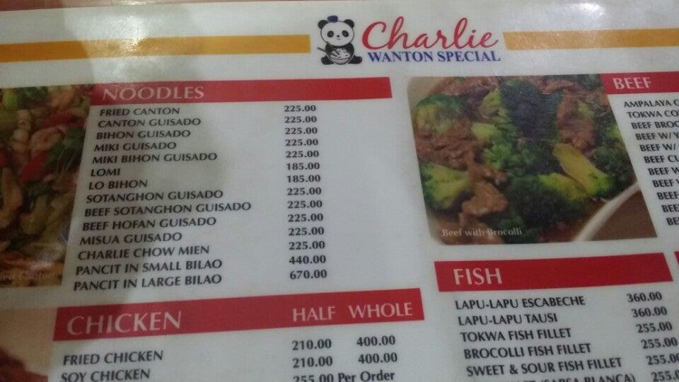 Menu at Charlie Wanton Special restaurant, Mandaluyong
