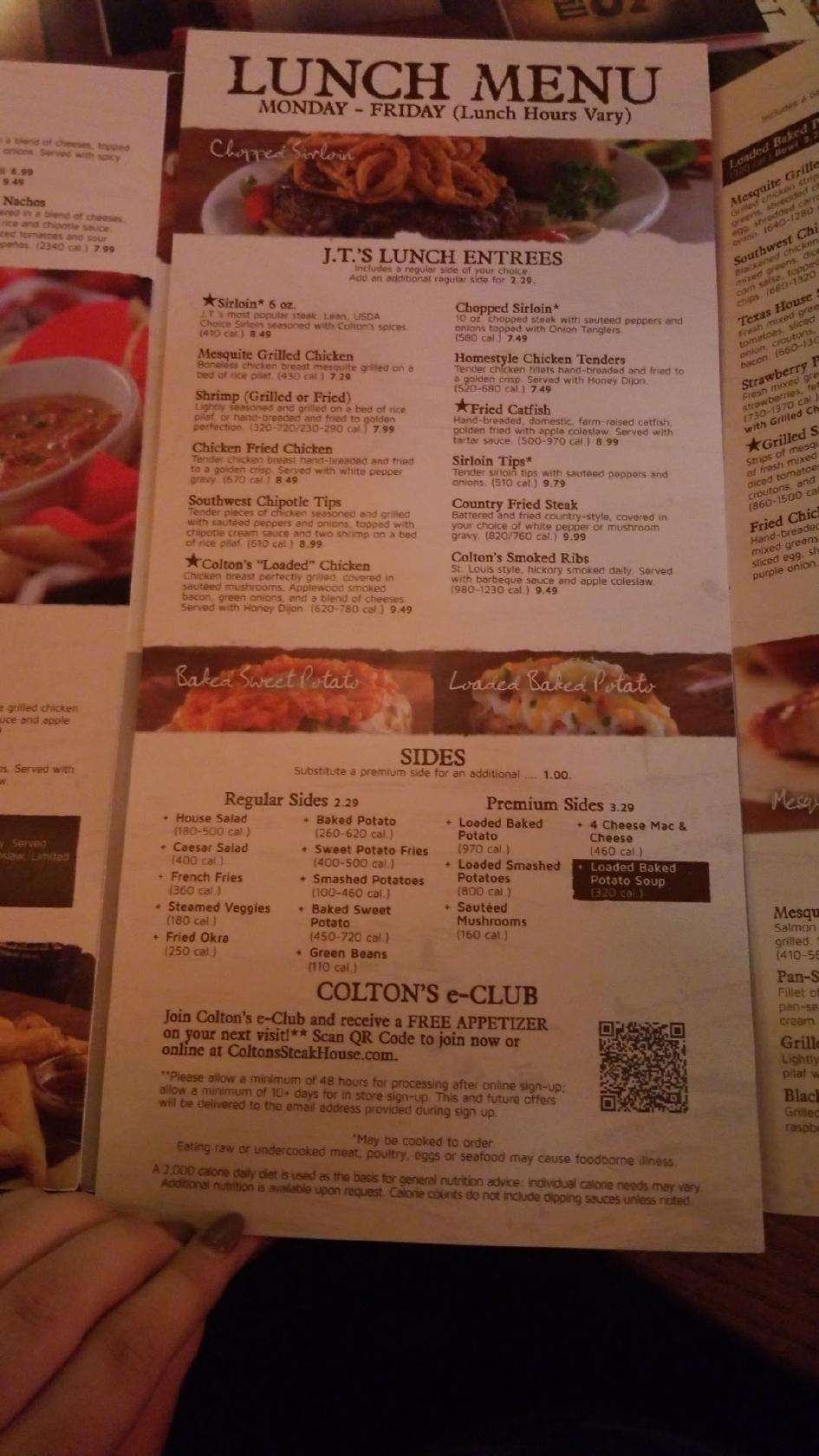 Menu at Colton's Steak House & Grill steakhouse, Mountain Home