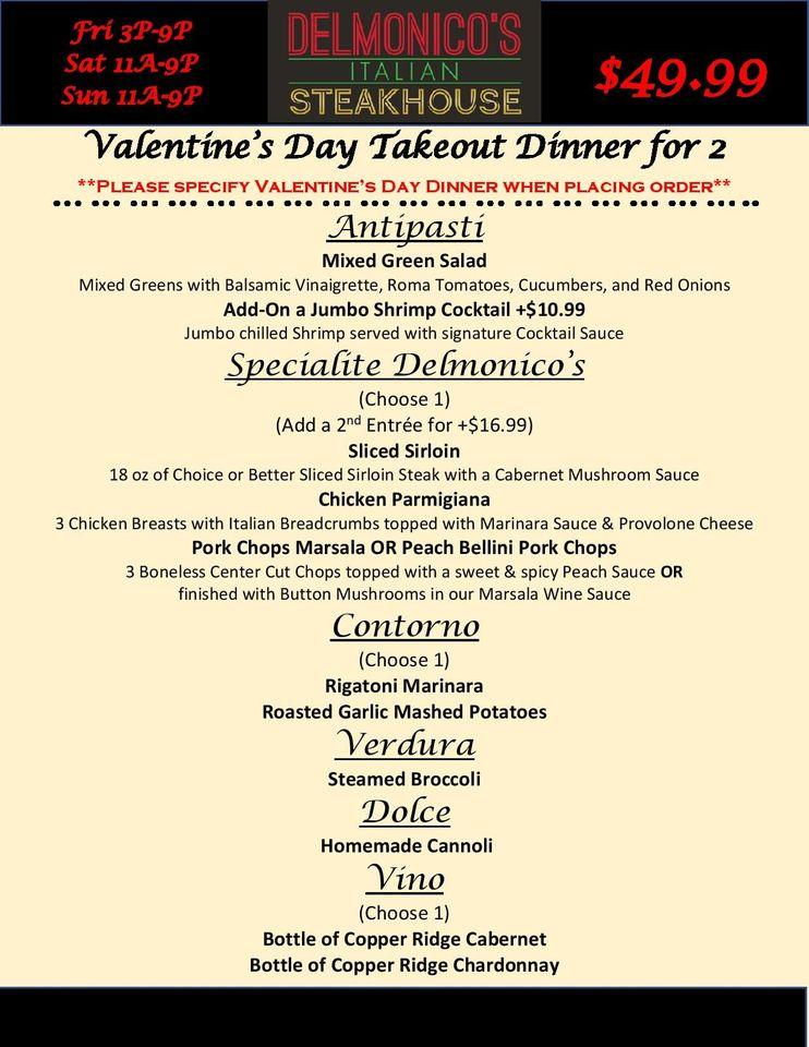 Menu at Delmonico's Italian Steakhouse, Rochester