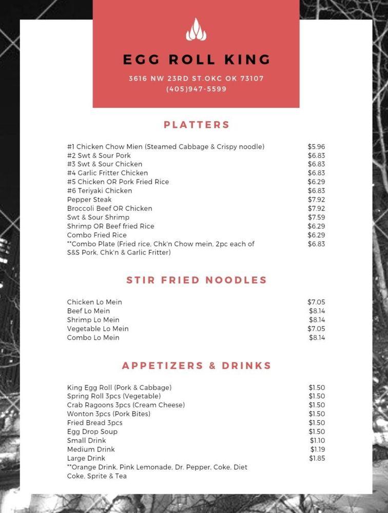 Menu at Egg Roll King restaurant, Oklahoma City, NW 23rd St