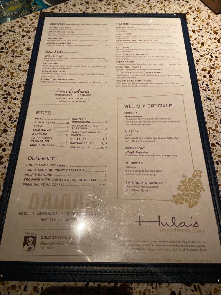 Carta del pub y bar HULA'S Modern Tiki High Street, Phoenix