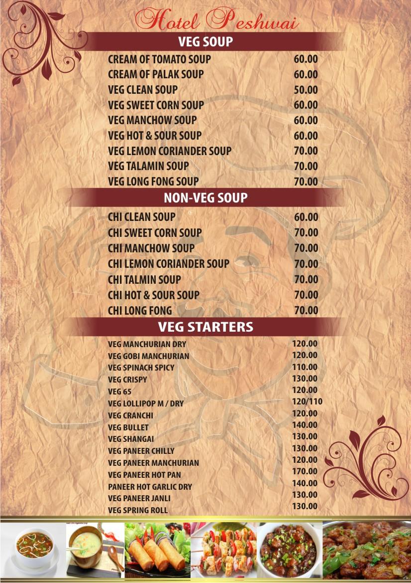 Menu at Hotel Peshwai Garden, Pune