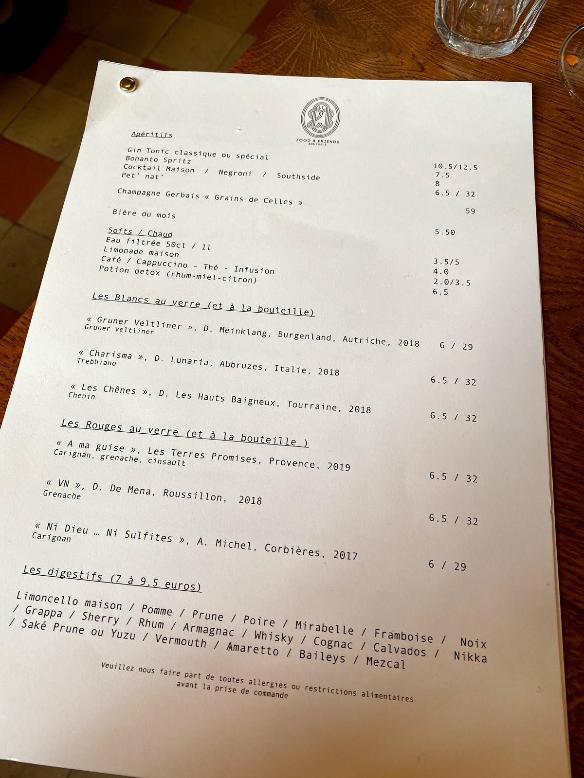 Menu at Le 203, Saint-Gilles