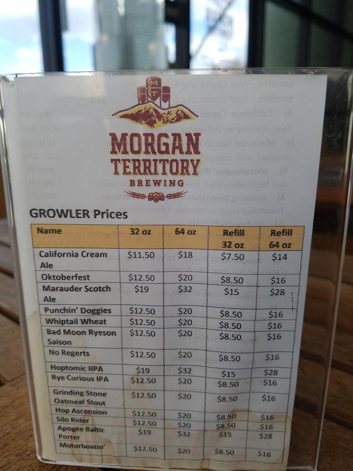 Menu at Morgan Territory Brewing restaurant, Tracy
