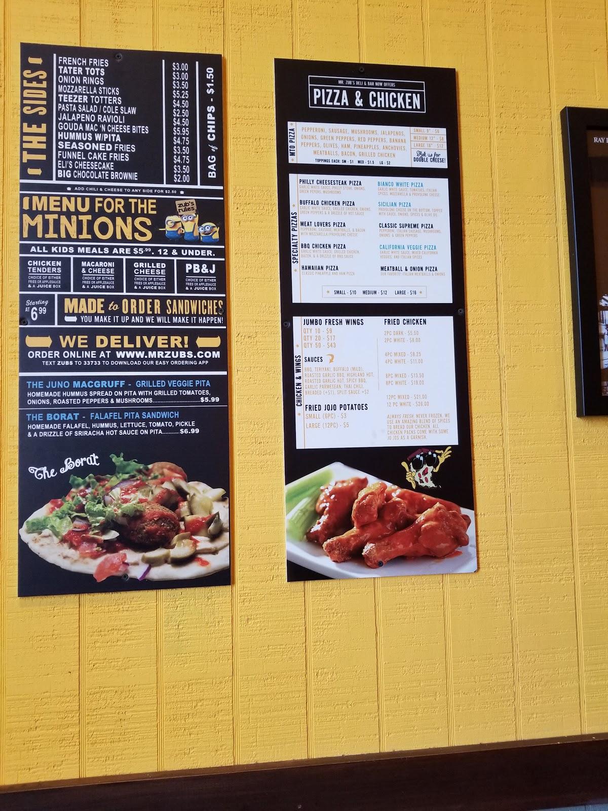 Menu at Mr. Zub's Deli & Bar, Akron