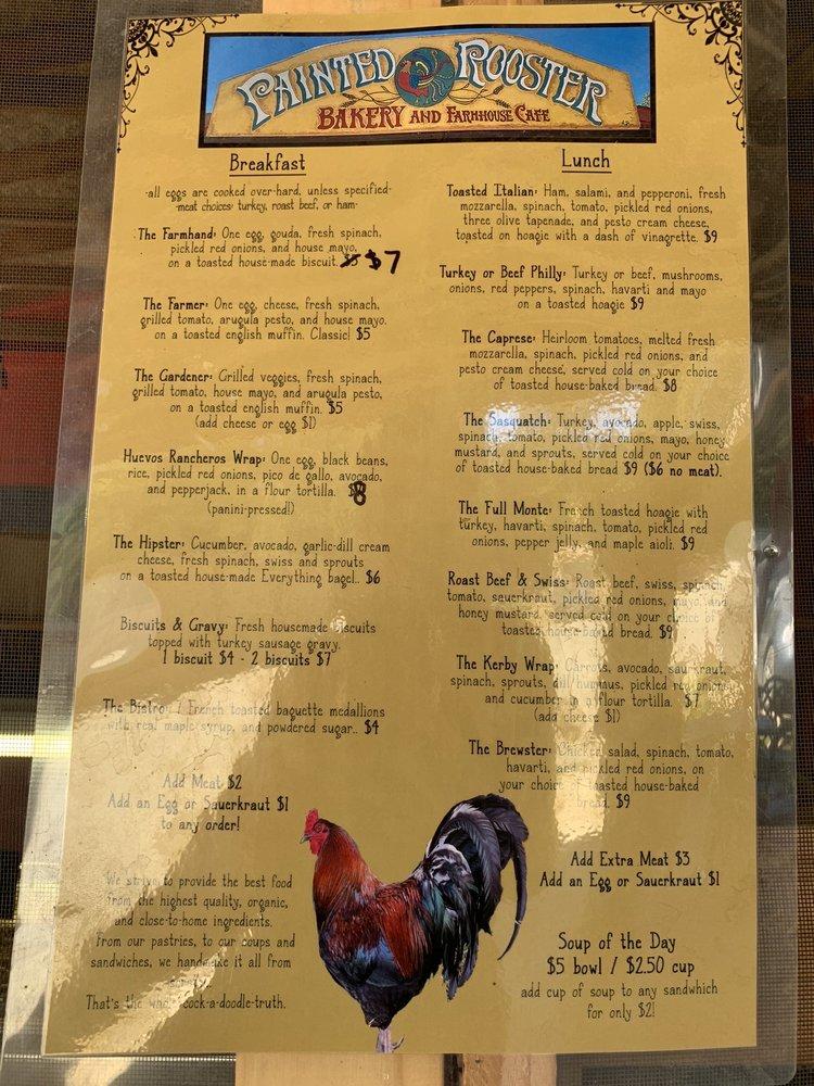 Menu at Painted Rooster Bakery, Kerby