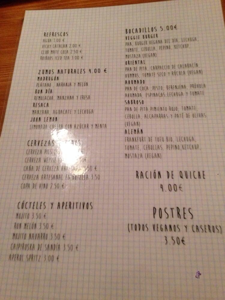 Menu at Quinoa Bar Vegetarià, Barcelona