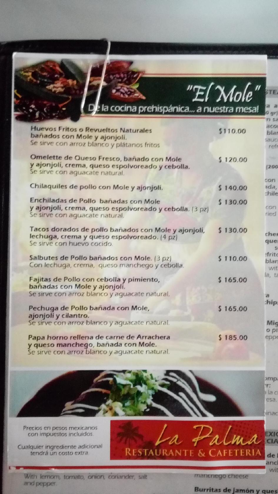 Menu at Restaurante La Palma del Hotel los cocos, Chetumal