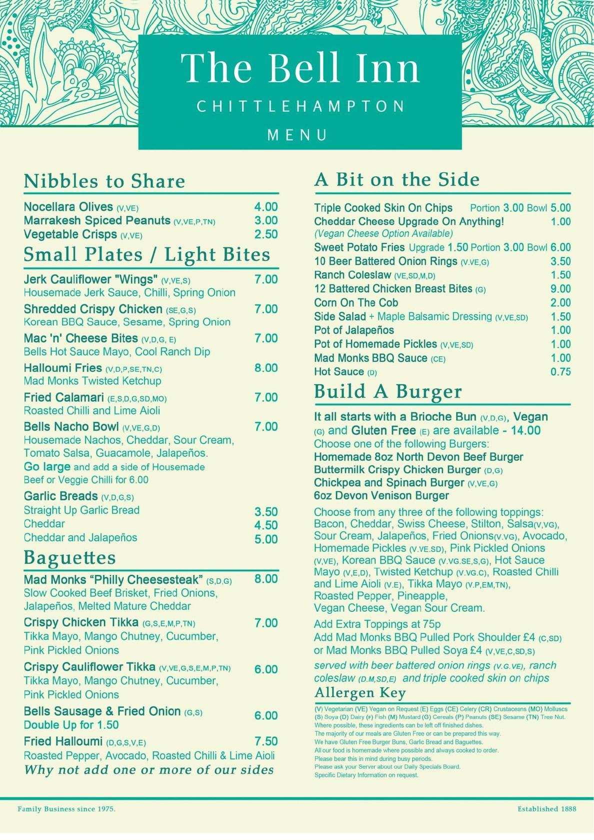 Menu at The Bell pub & bar, Chittlehampton
