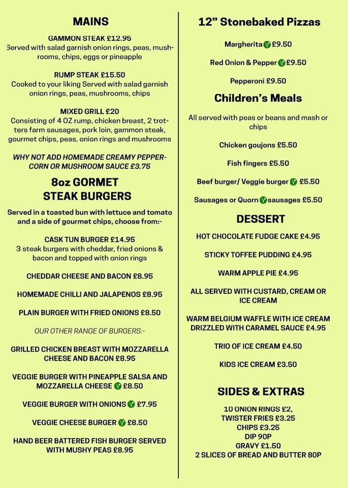 Menu at The Cask Inn pub & bar, Scarborough