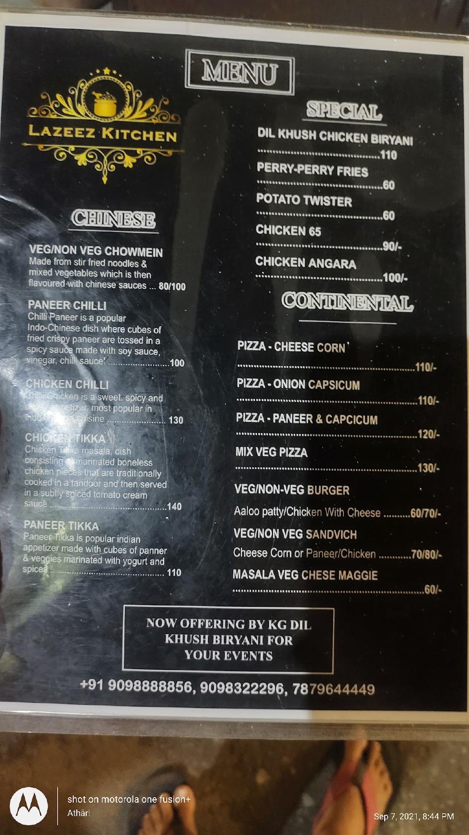 Menu at The Lazeez Kitchen, India, Srikant Verma Marg