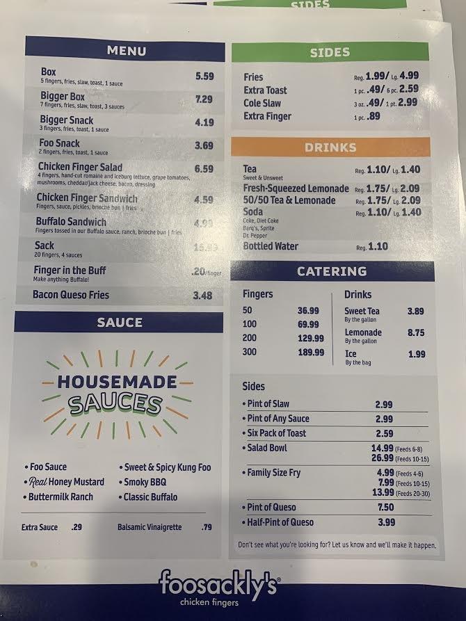 Menu at foosackly's restaurant, Auburn