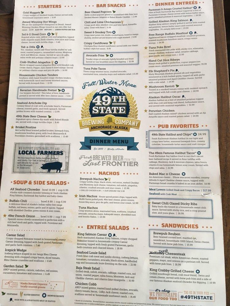 Menu at 49th State Brewing - Anchorage steakhouse, Anchorage
