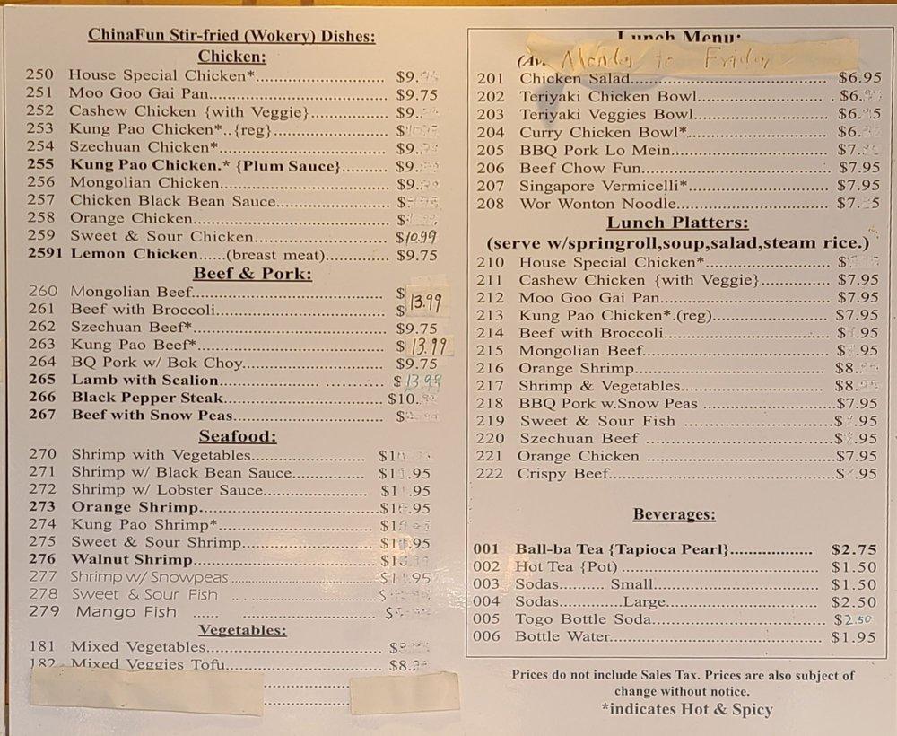 Menu at China Fun Authentic Noodle House restaurant, San Diego