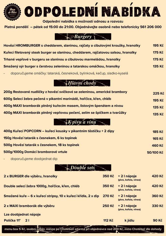 Menu at Hrom do police restaurant, Chotebor