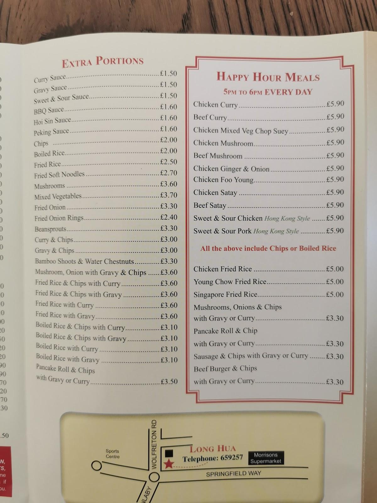 Menu at long hua chinese take away restaurant, Hull