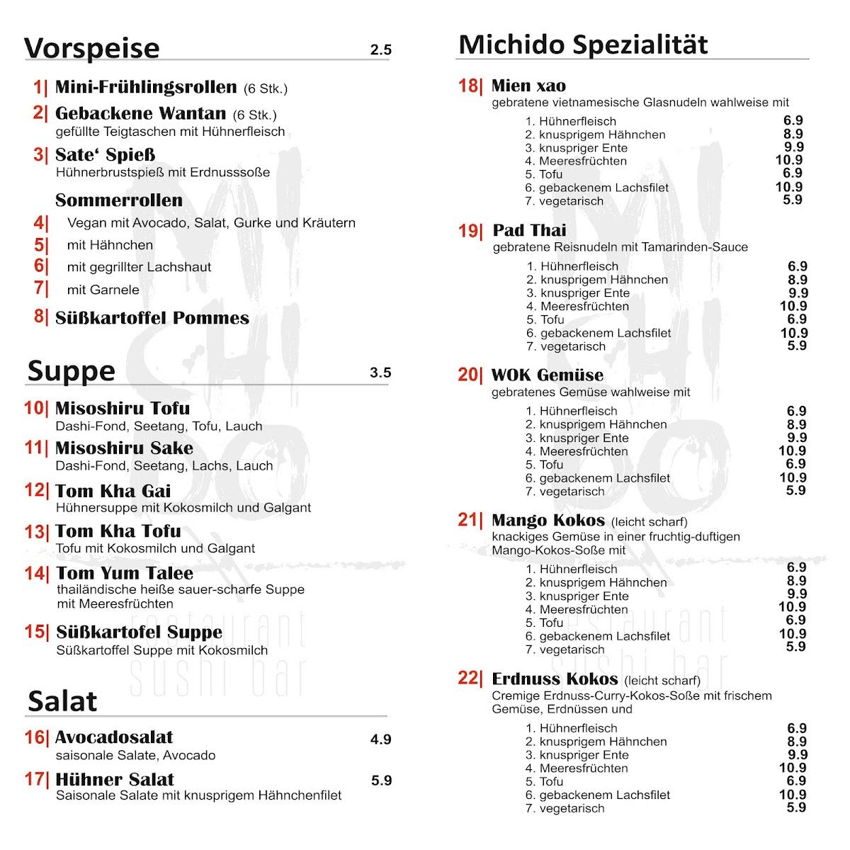 Speisekarte von Michido Coburg restaurant, Coburg