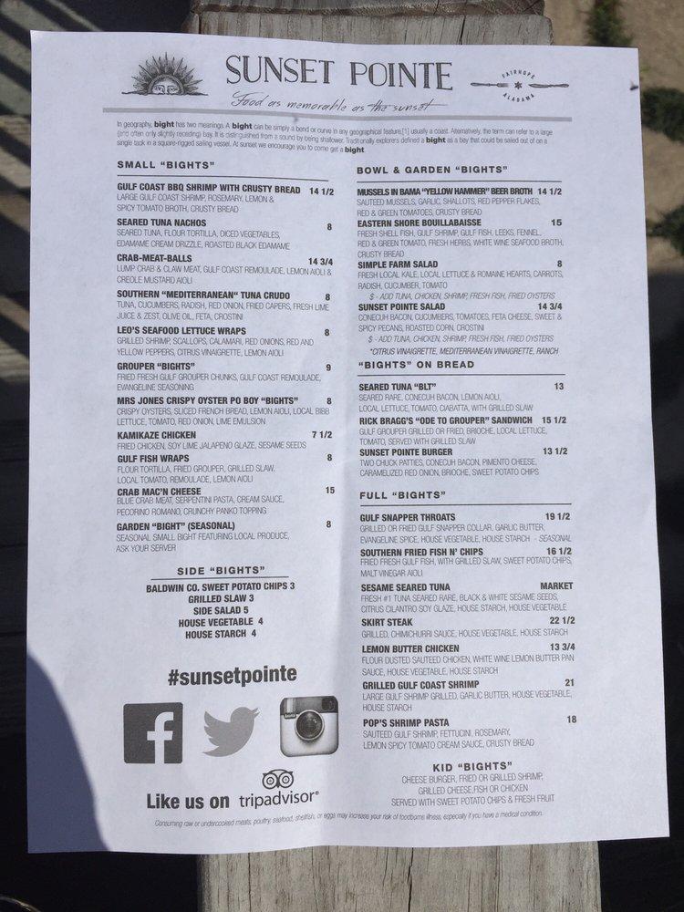 Menu at Sunset Pointe at Fly Creek Marina pub & bar, Fairhope